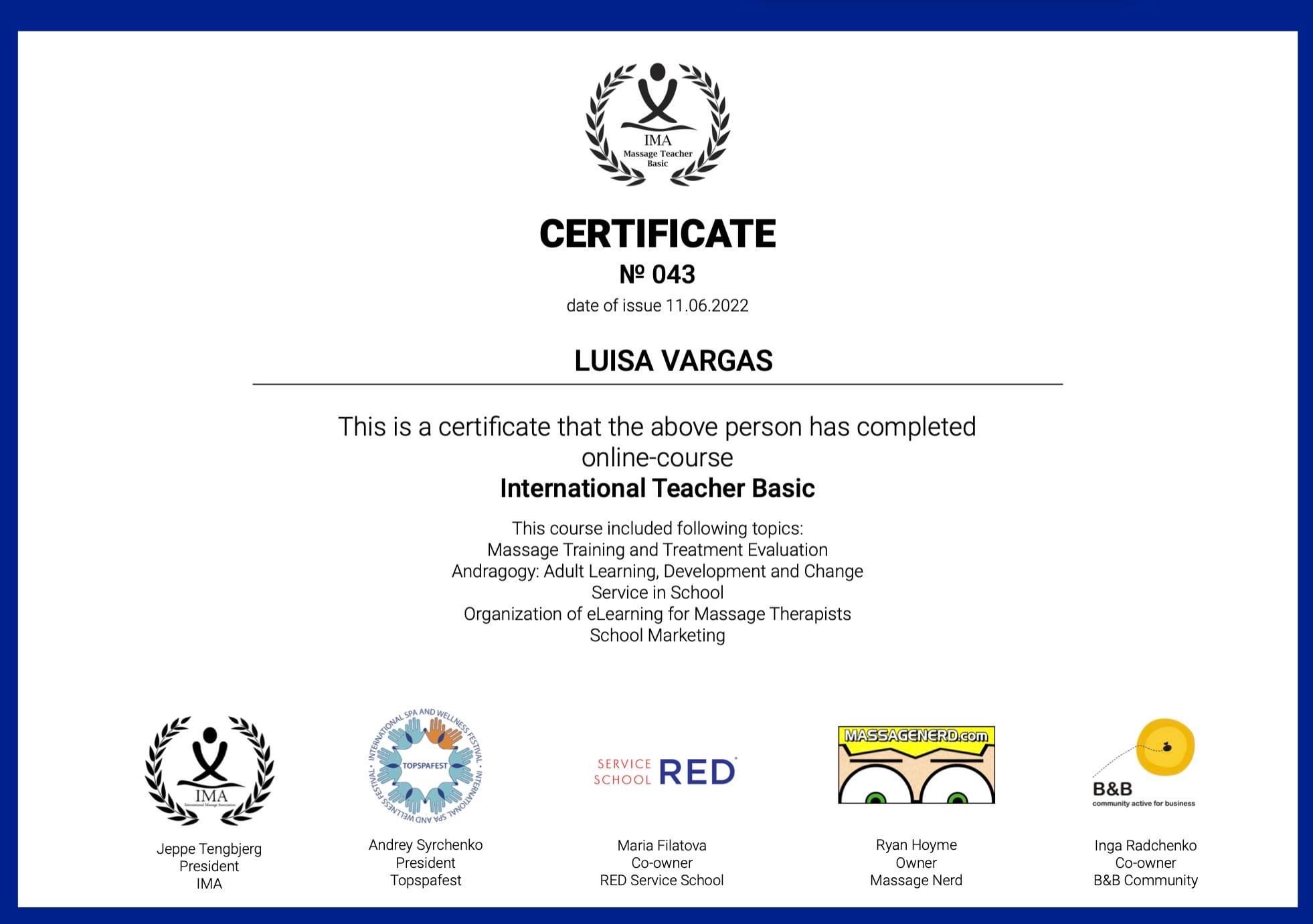 New IMA Teacher - World Championship Massage 2026